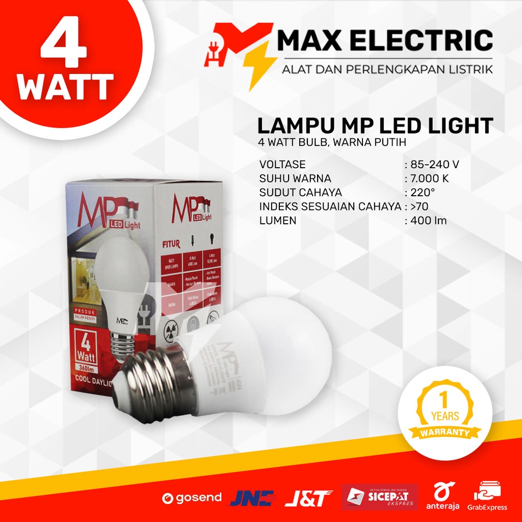 Jual LAMPU LED 4 WATT BULB COOL WHITE MP | Shopee Indonesia