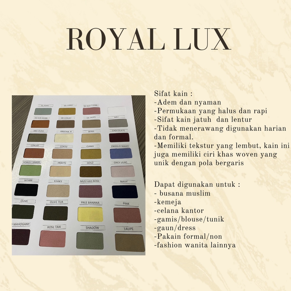 Jual bahan/kain royal lux per yard | Shopee Indonesia