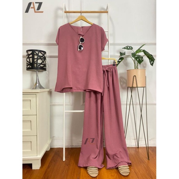 Jual Baju One Set Wanita Jumbo Lengan Pendek Rayon Crinkle Premium / Setelan Wanita Kekinian ...