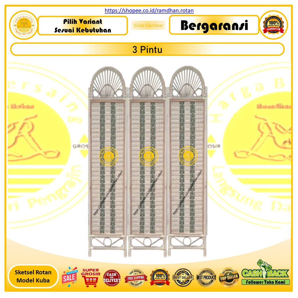 Jual Partisi Rotan 3 Pintu - Partisi Ruangan Pintu 3 Keping Bahan Rotan ...