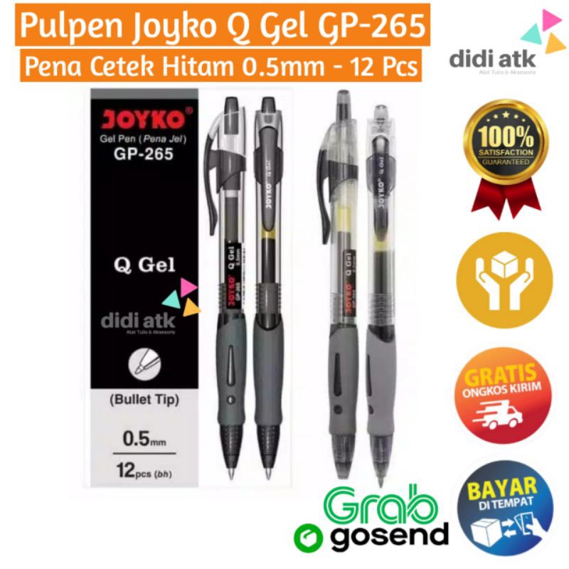 Jual Pulpen Joyko GP-265 0.5 mm / Pena Tinta Hitam Q Gel / Pen Jel Cetrek 12 Pcs | Shopee Indonesia