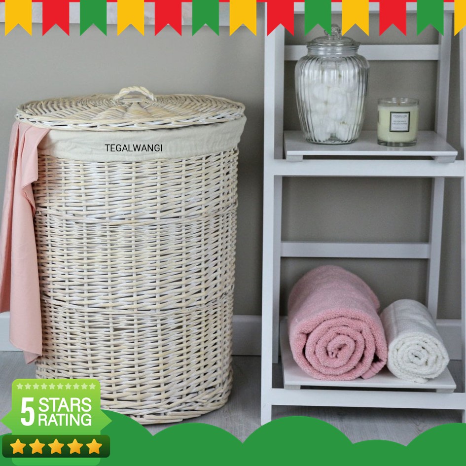 Jual Keranjang Laundry Rotan Baju Kotor Warna Putih Dengan Tutup ...