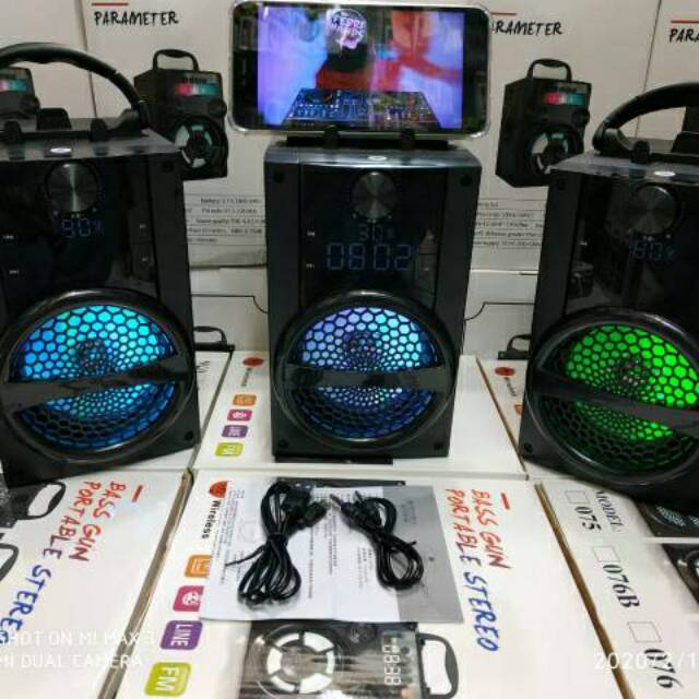 Jual Speaker Bluetooth Portabel HS-075 + Colokan Mic Karaoke BASS GUN ...