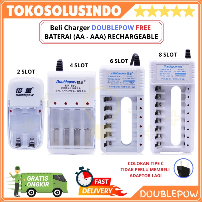 Jual Cas / Charger Batre / Battery DOUBLEPOW ORIGINAL FREE Baterai Rechargeable (AAA / A3 - AA ...