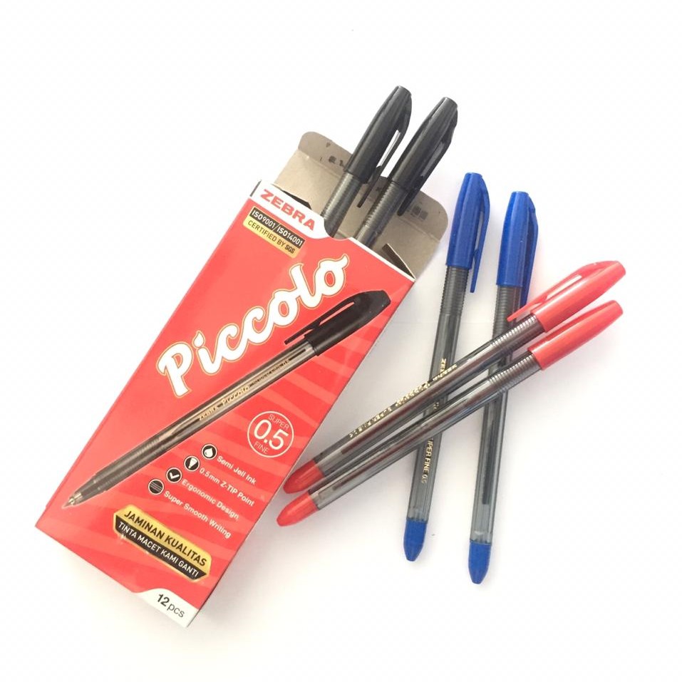 Jual Pulpen / Ballpoint Zebra Piccolo 0.5 mm (Hitam, Biru, Merah) (3 ...