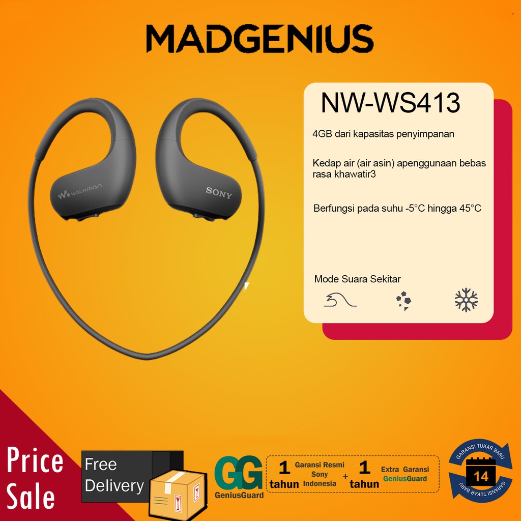 Jual Sony Original NW-WS413 / NW WS413 / NWWS413 Black 4GB Walkman ...