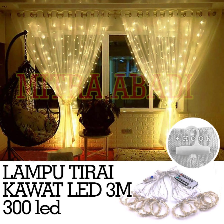 Jual Lampu Natal Tirai Kawat 300 LED 3M x 3M + KABEL USB + HOOK + REMOTE | Shopee Indonesia
