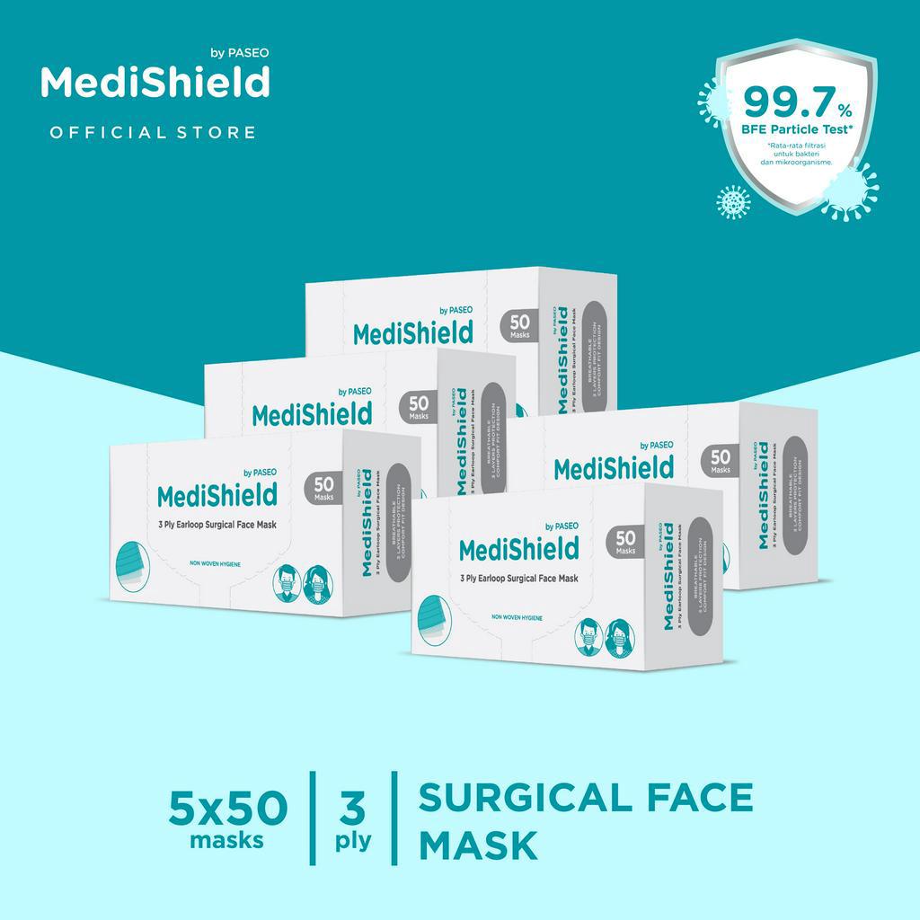 Jual Paseo Medishield Masker Medis 3Ply 5 x 50 pcs | Shopee Indonesia