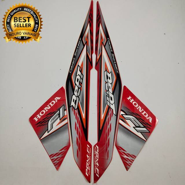 Jual striping honda beat fi 2014 merah stiker list body motor standar ...
