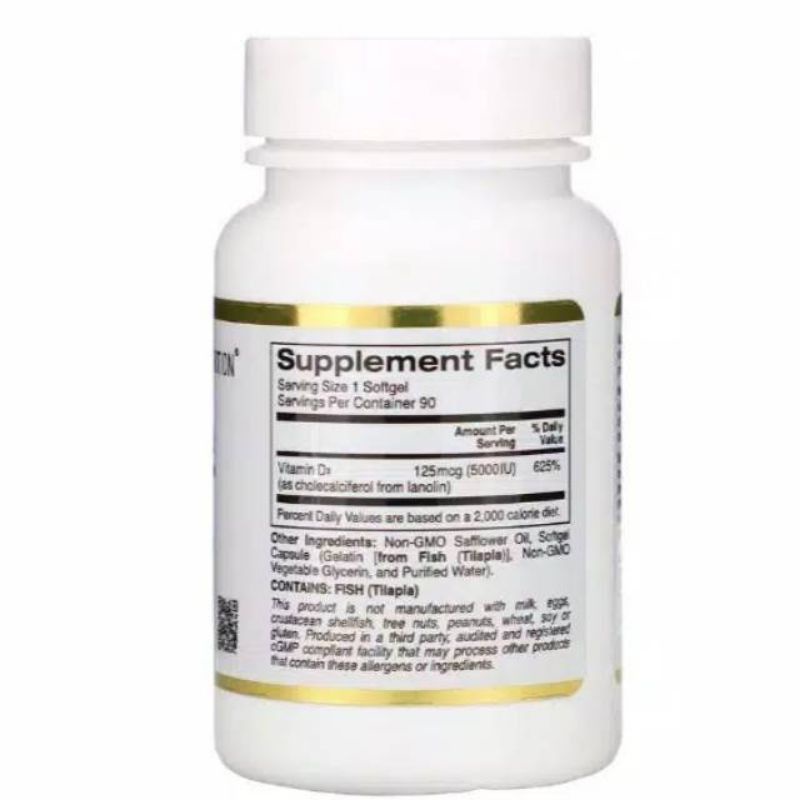 Jual Vitamin D3 Vit D-3 5000IU 90 Softgels California Gold Nutrition ...
