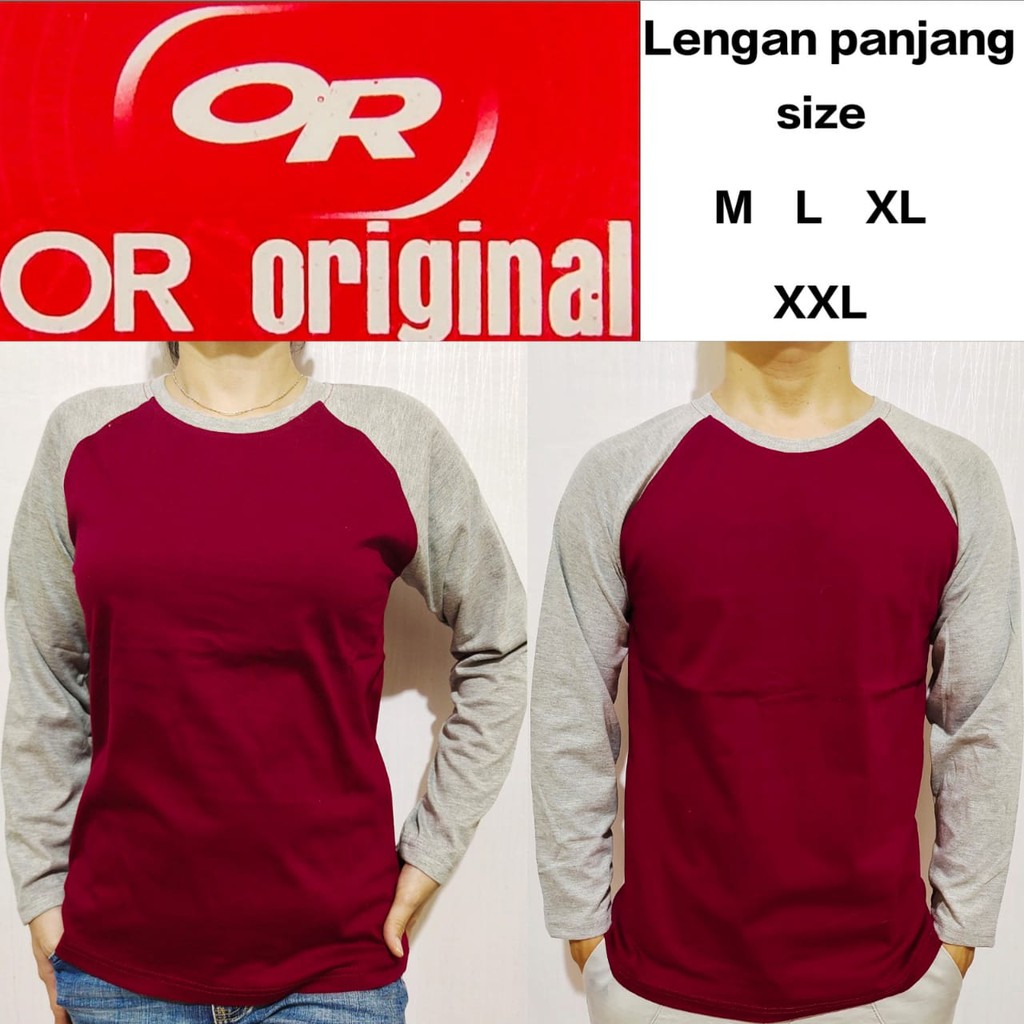 Jual Kaos raglan polos merah maron lengan abu misty panjang M L XL XXL ...