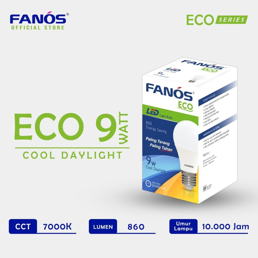 Jual Fanos Lampu Led Eco 12 Watt - Bohlam Bergaransi 12W 12Watt 12 W Putih / Cool Daylight ...