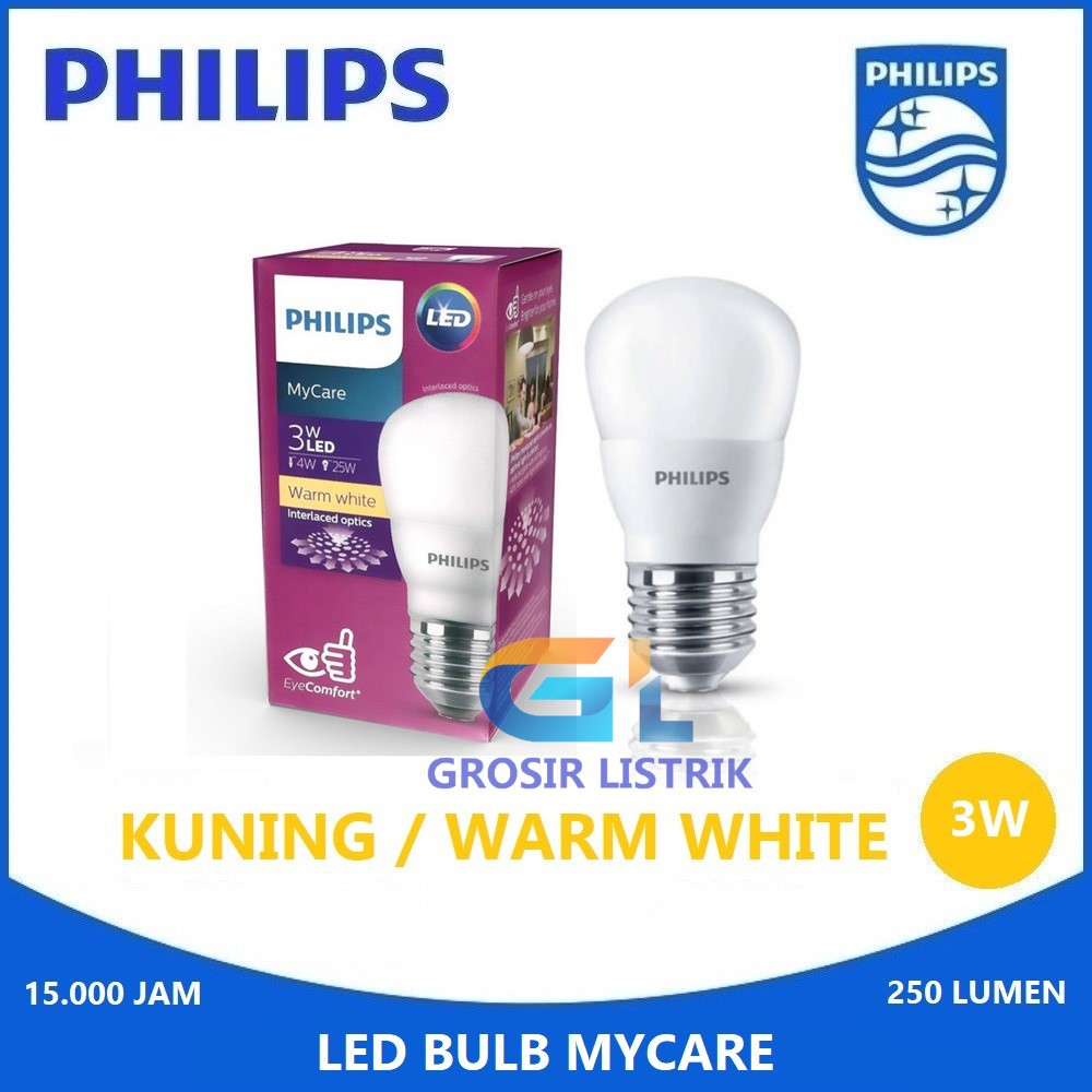 Jual Lampu Philips LED Bulb MyCare 3W Kuning Warm White 3000K (LEDBulb ...
