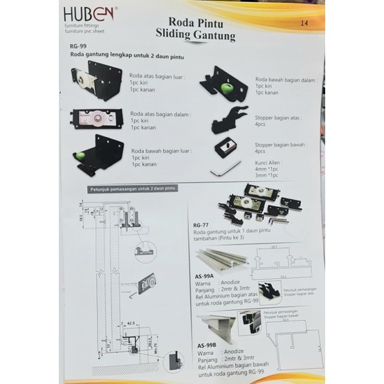 Jual Rel + Roda Pintu Sliding Slow Motion RG 99 2 meter dan 3 meter ...