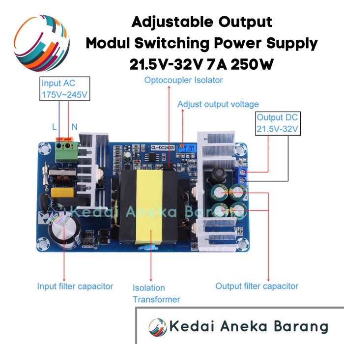 Jual Adjustable Module Modul Switching Power Supply SMPS PSU 21.5V-32V 24V 250W AC-DC AC - DC ...