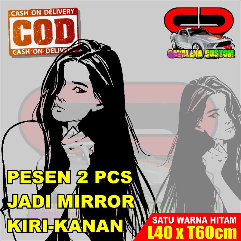 Jual sticker cutting siluet cewek ukuran 40cm buat pintu kabin truck ...