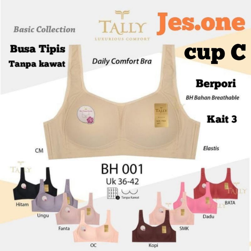 Jual TALLY 001 BH Bra Berpori Tanpa Kawat Busa Tipis Cup C Kait 3 sz 36 ...