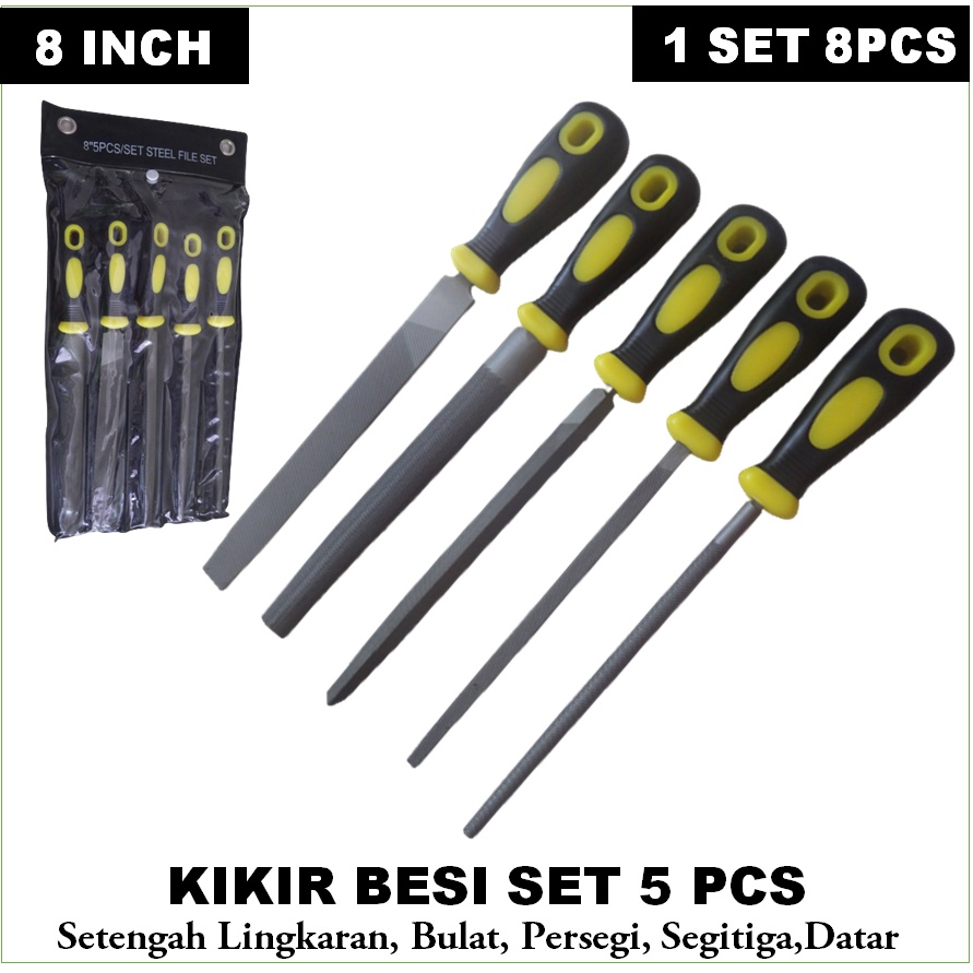 Jual PAKET KIKIR BESI PENGASAH 5 PCS STEEL FILE SET 8 INCH | Shopee ...
