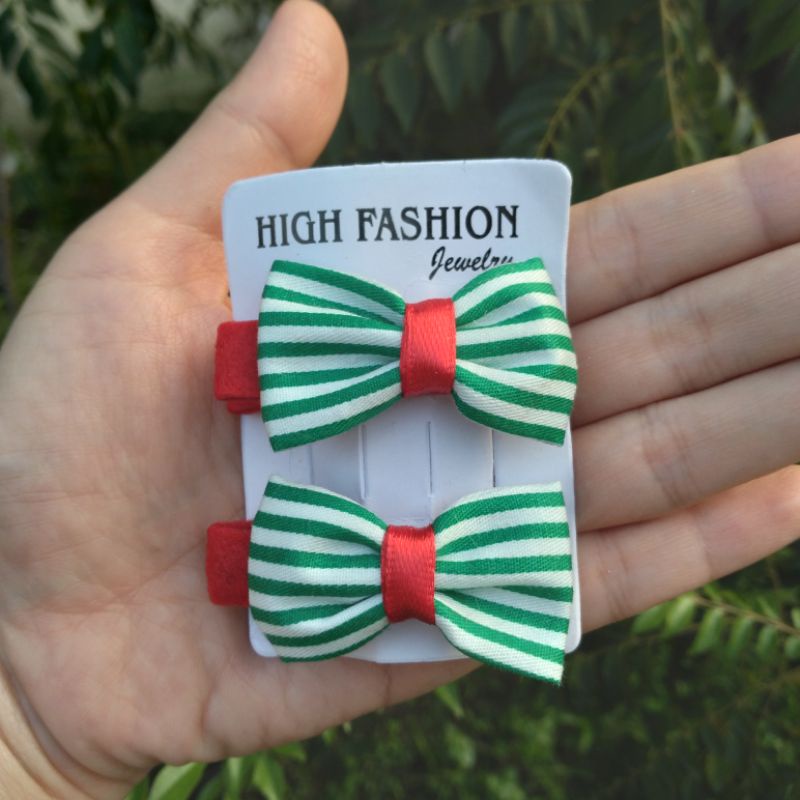 Jual Jepit rambut pita ukuran kecil hijau strip merah seri natal ~ by ...