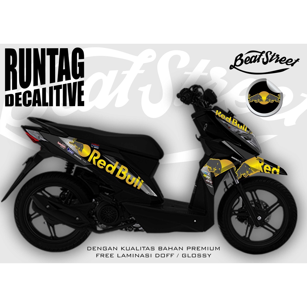 Jual stiker decal striping motor beat street hitam red bull | Shopee ...
