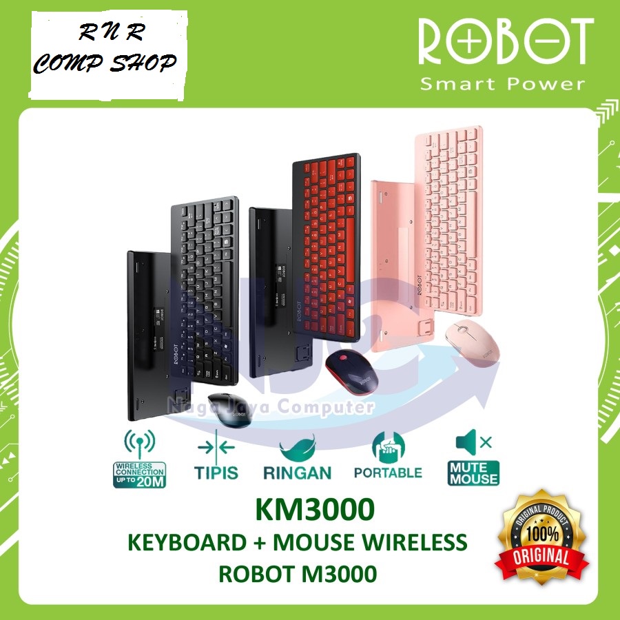 Jual KEYBOARD AND MOUSE KM3000 ROBOT PORTABLE MINI WIRELESS BLACK/PINK ...