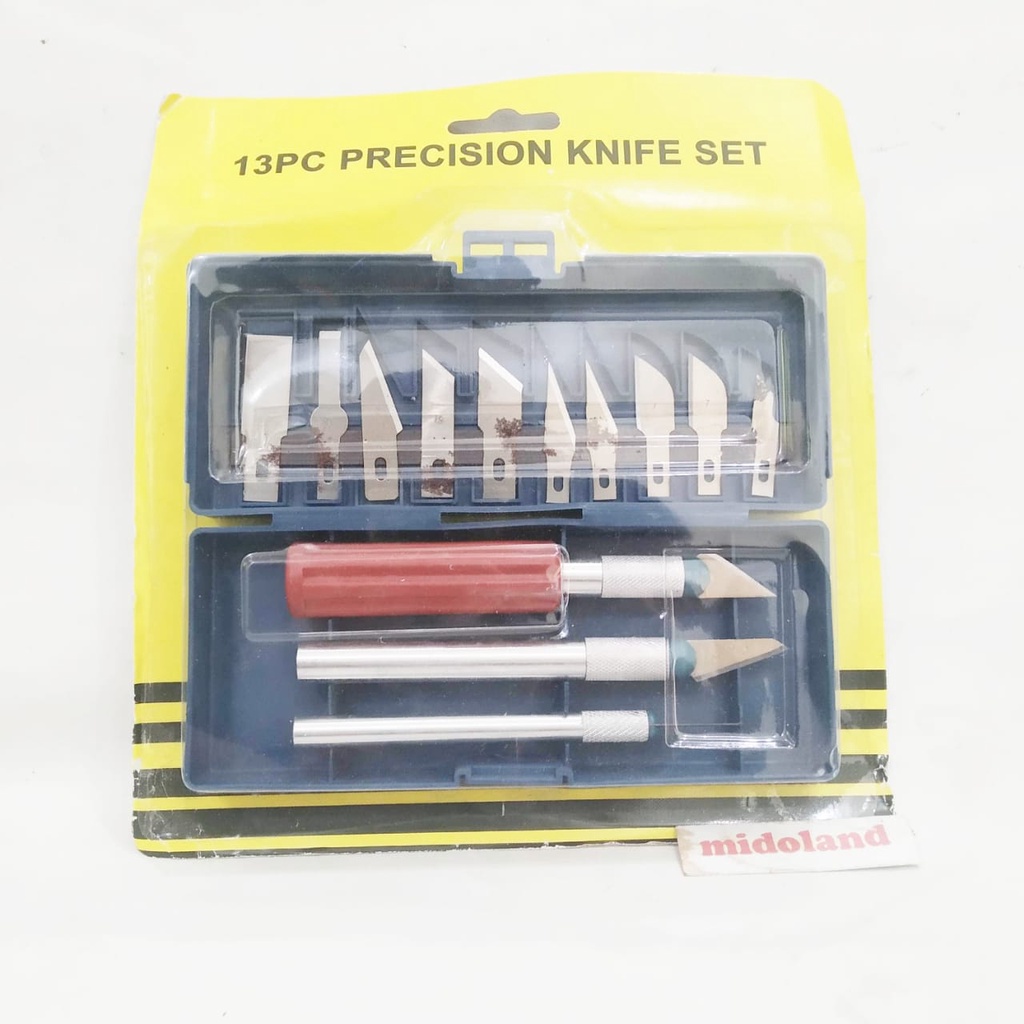 Jual pisau mata kater cutter lancip lurus melengkung knife set 13 pcs ...