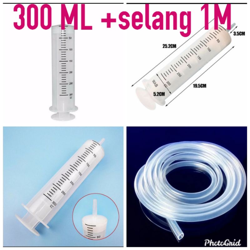 Jual suntikan besar 300 ml + selang 1 Meter spuit large syringe 300 cc ...