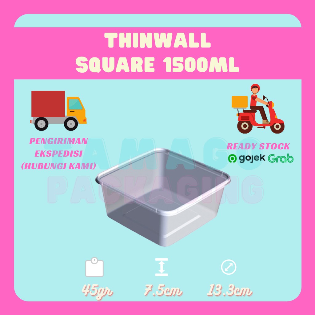 Jual Thinwall Square Kotak 1500ml Sq Tempat Makan Plastik Tahan Panas