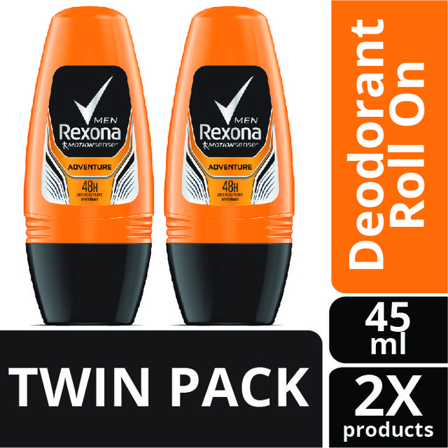Jual Rexona Men Deodorant Roll On Adventure 45ml Anti Bakteri Twin Pack | Shopee Indonesia
