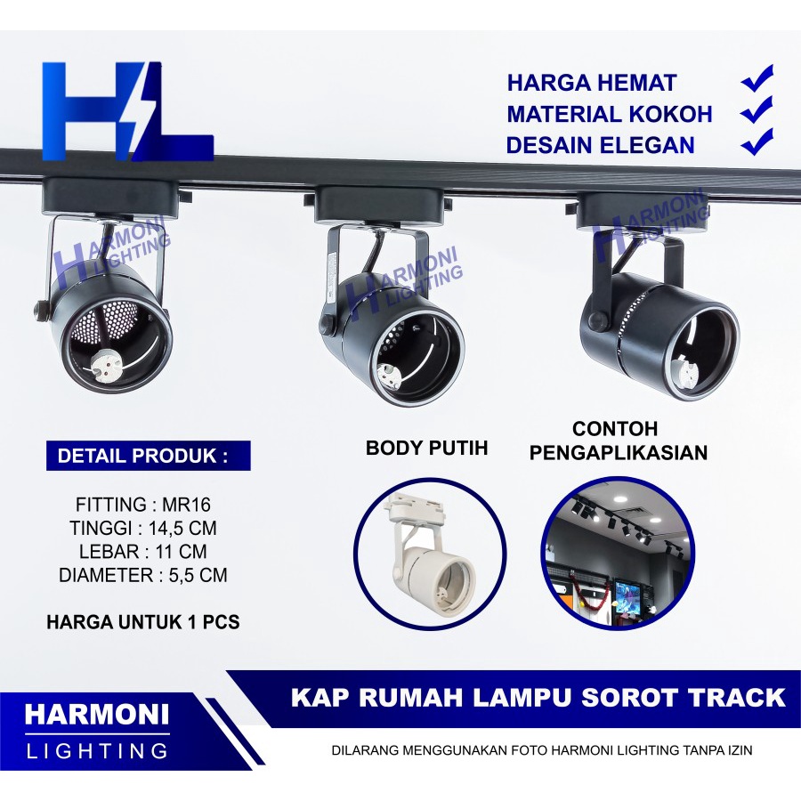 Jual Kap Rumah Lampu Sorot Track Spot Light Rel Fitting MR16 Tusuk | Shopee Indonesia