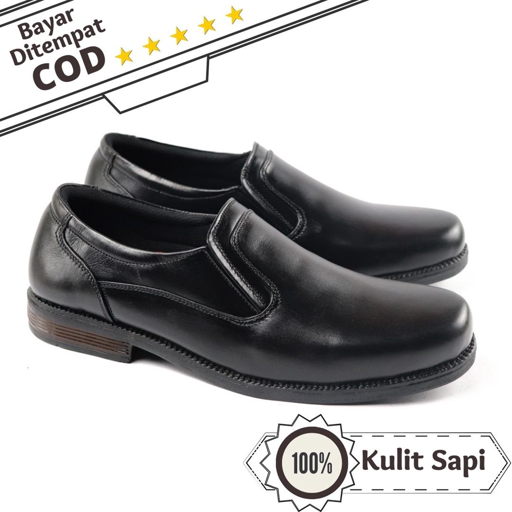 Jual Sepatu Pantofel Pria Kulit asli model slip on Grutty 11047 Hitam ...