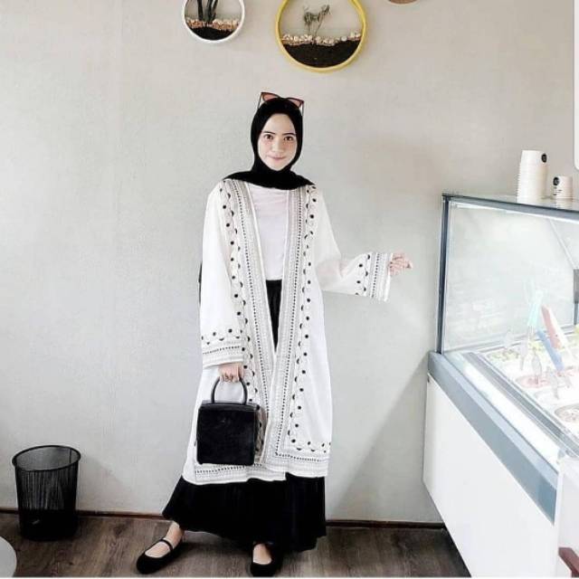 Jual Baju Kardigan Wanita Terlaris 2023 Ilma Outer Bahan Moscrepe Lembut Motif Bordir Size L XL ...