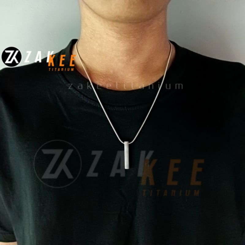 Jual Kalung Titanium Pria Wanita Liontin Silver Balok Anti Karat Cowok ...