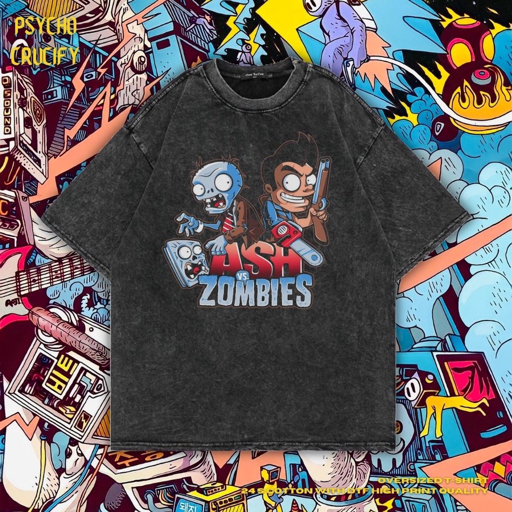 Jual Psycho Crucify "Ash VS Zombies" Oversized T-Shirt | Stone Wash ...