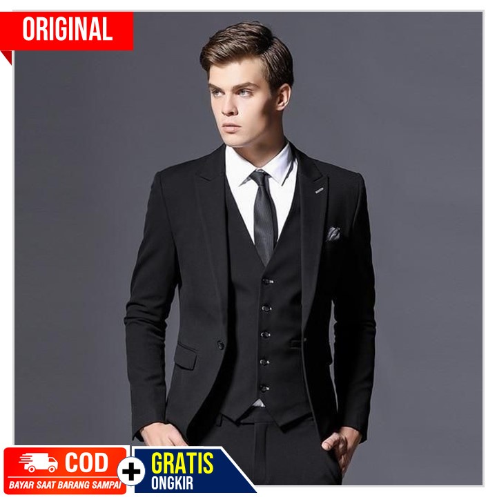Jual SETELAN JAS PRIA BEST QUALITY 5IN1 - ANGELO BLACK TWIST FORMAL ...