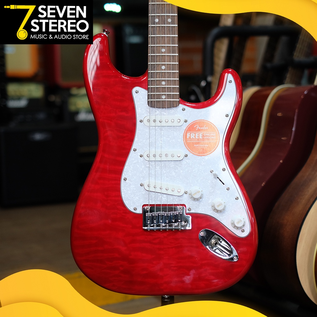 Jual Squier FSR Affinity Series Stratocaster QMT Crimson Red Transparent | Shopee Indonesia