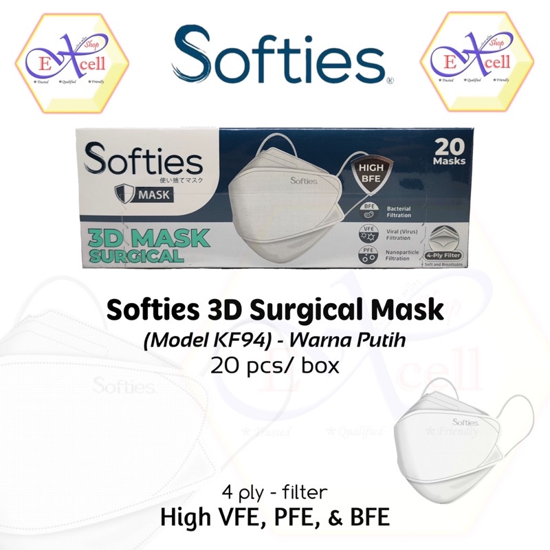 Jual MASKER SOFTIES 3D MASK SURGICAL 4-PLY FILTER HIGH BFE VFE PFE MODEL KF94 | Shopee Indonesia