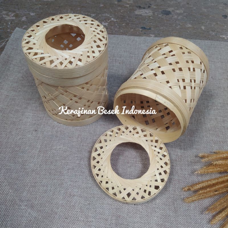 Jual TEMPAT TISU BULAT BAMBU wadah unik keranjang bambu souvenir murah ...