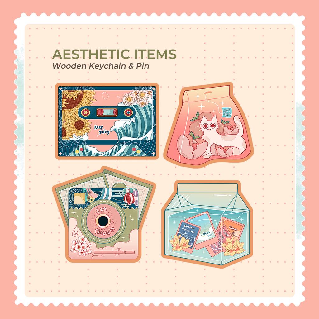 Jual AESTHETIC ITEMS (Wooden Keychain & Pin) | Shopee Indonesia