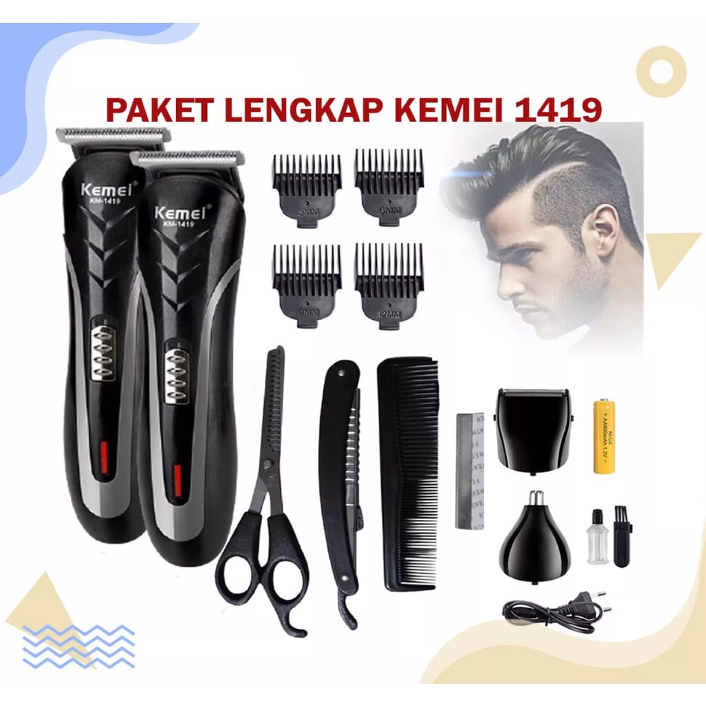 Jual PAKET LENGKAP Alat Cukur Rambut Elektrik /Hair Clipper 3in1 Kemei KM 1419 Alat Pencukur ...