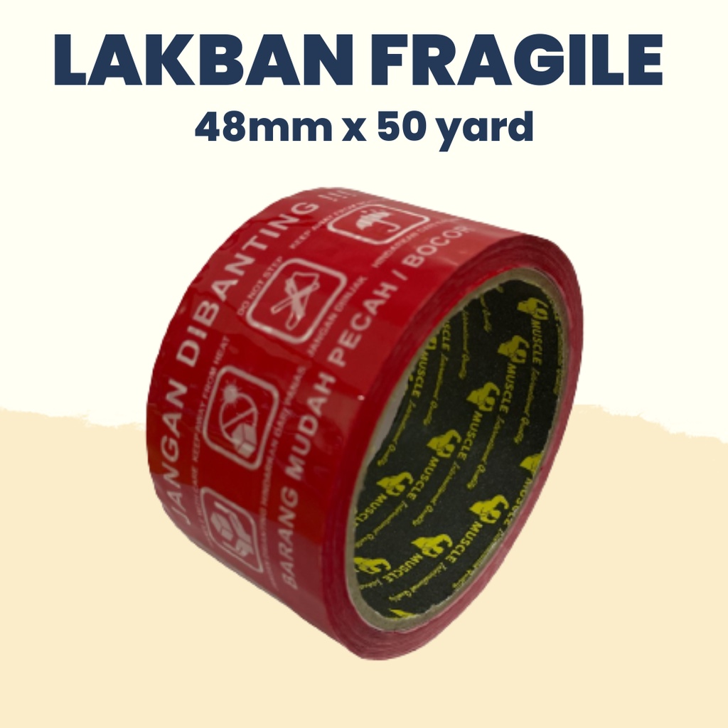 Jual Lakban Fragile | Lakban Merah | 48mm x 50 Yard | Shopee Indonesia