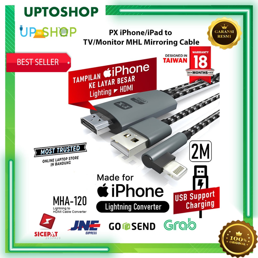 Jual PX MHA-120 Kabel MHL Lightning Converter iPhone iPad ke HDMI 2 meter | Shopee Indonesia