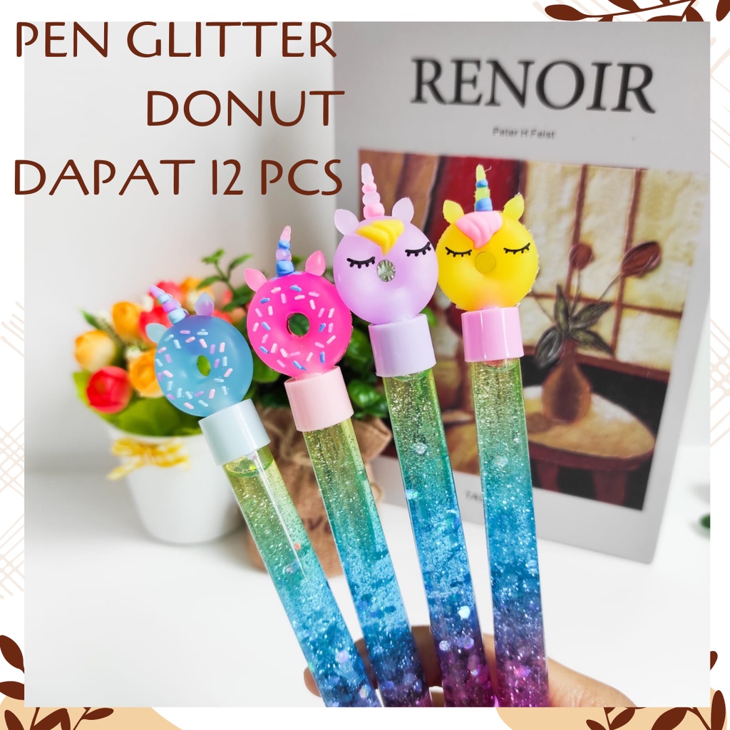 Jual PEN GLITTER DONUT DAPAT 12 PCS PENA BOLPEN BALLPOINT KARAKTER LUCU ...