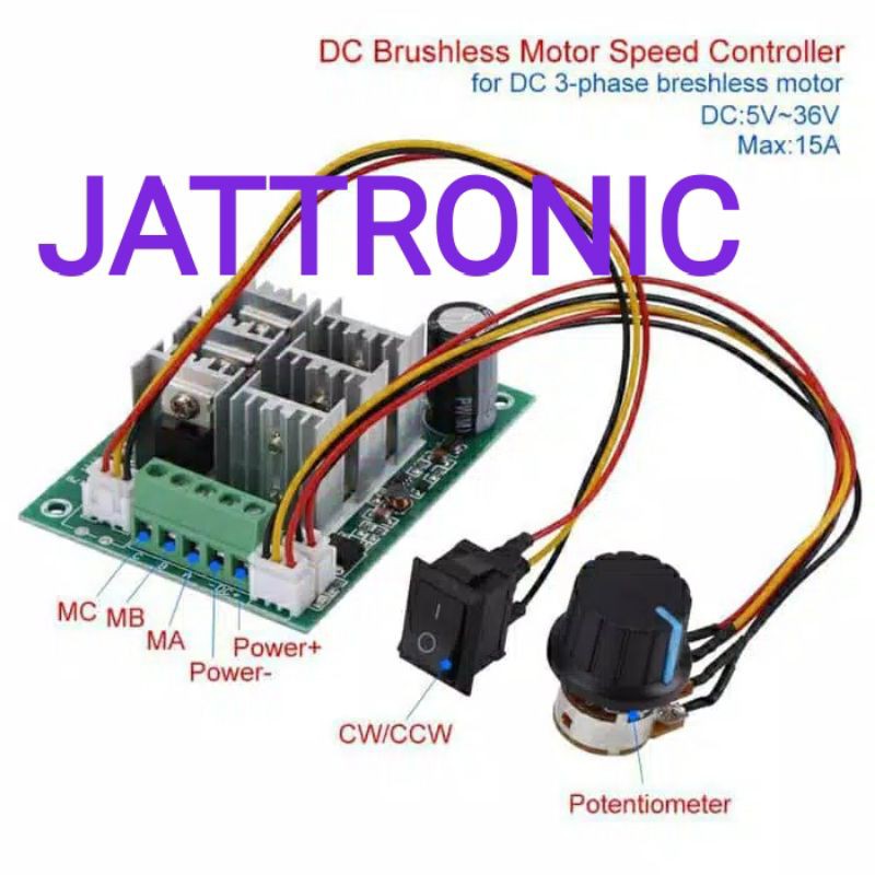 Jual Controller BLDC 12-36V 15A Brushless Reversible Speed Control 500W ...