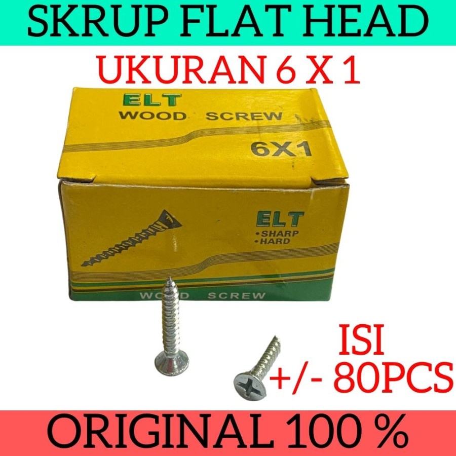 Jual Skrup Flat Head Kepala Datar Untuk Kayu Ukuran 8 6 x 1 1/2 5/8 3/4 ...