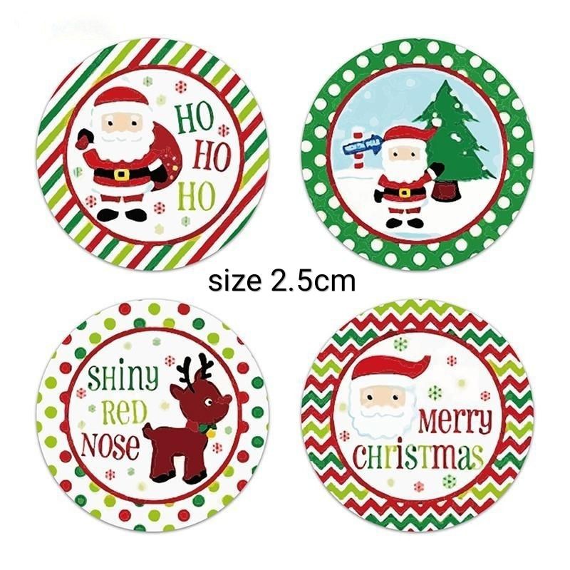 Jual 1 roll 500pcs stiker natal Merry christmas sticker santa claus ho ...