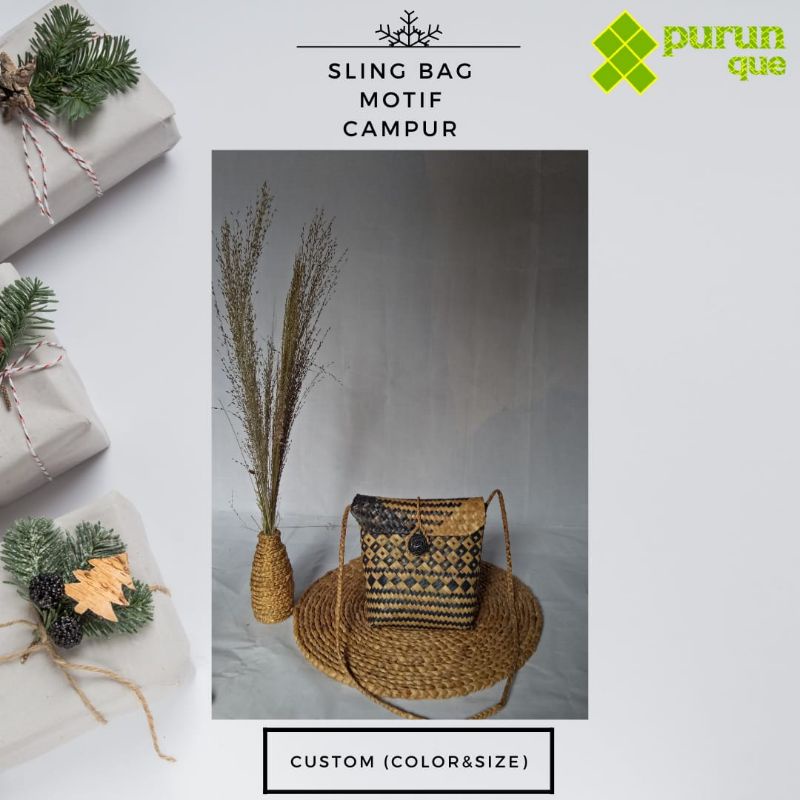 Jual Sling Bag Motif Campur (Tas Anyaman Purun Wanita) | Shopee Indonesia