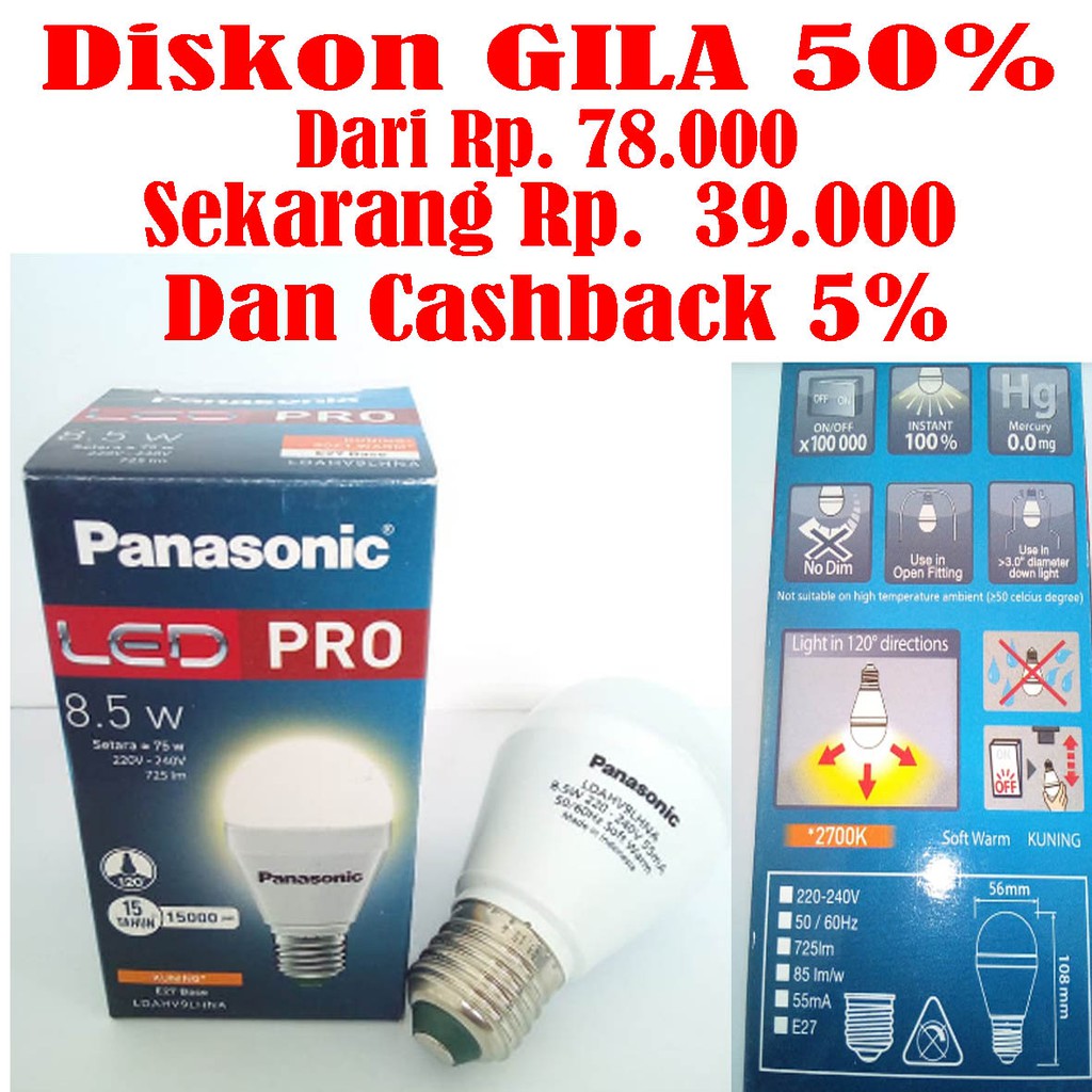 Jual Lampu Panasonic LED Bohlam Pro 8.5 9 Watt 8.5W 9W Kuning Warm ...