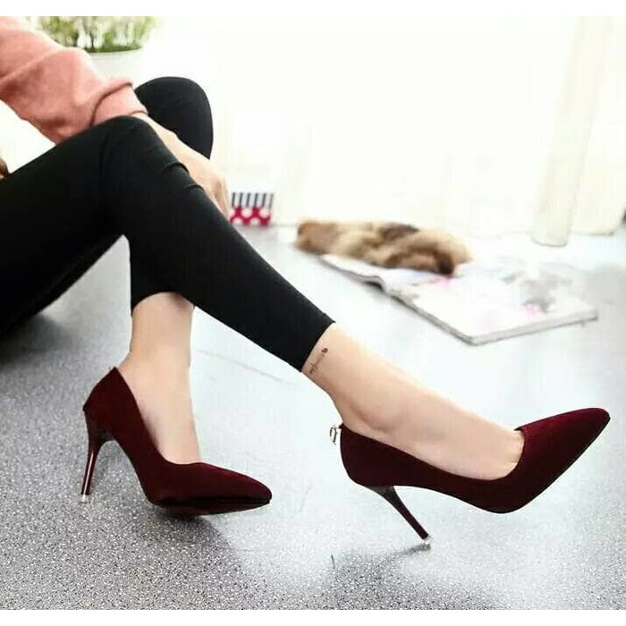Jual High Heels Maroon Hitam Sepatu Hak Tinggi Wanita Cewek Kantor ...