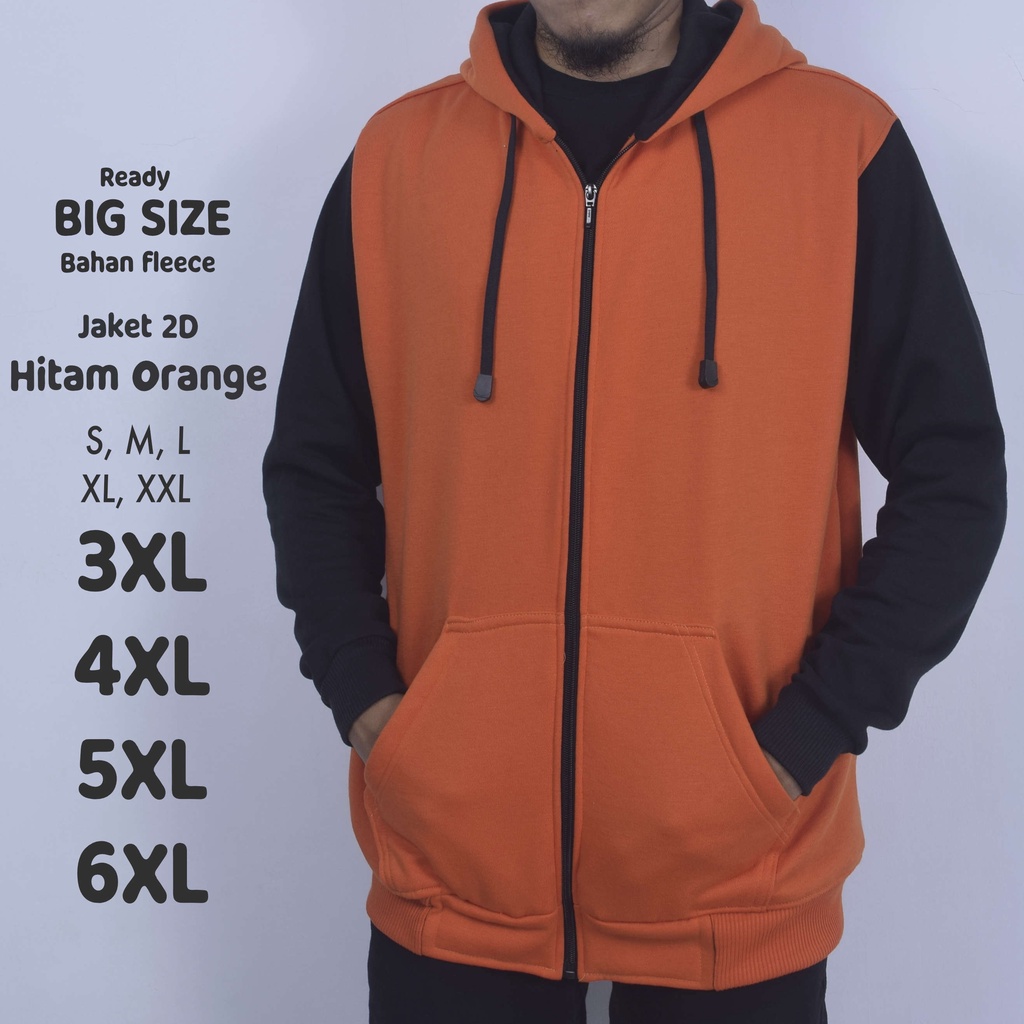 Jual Jaket Hoodie Pria 2D Orange Hitam Jumbo Big Size S M L XL XXL 3XL ...